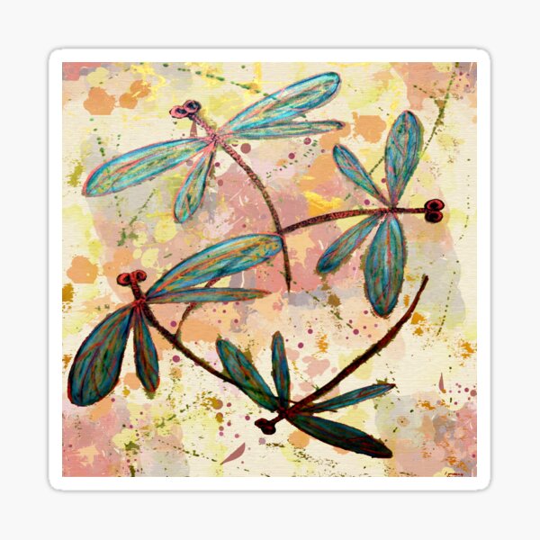 "Dragonfly Flit Peach Splash" Sticker by lyndseyart | Redbubble