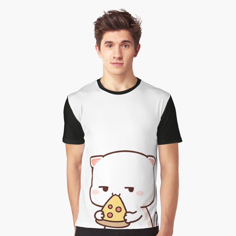 "Cute kawaii funny mochi cat eating pizza" Sticker for Sale by Estella ...