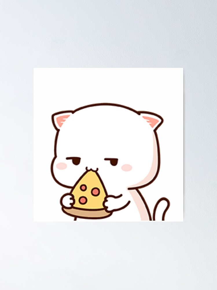 "Cute kawaii funny mochi cat eating pizza" Poster for Sale by Estella ...