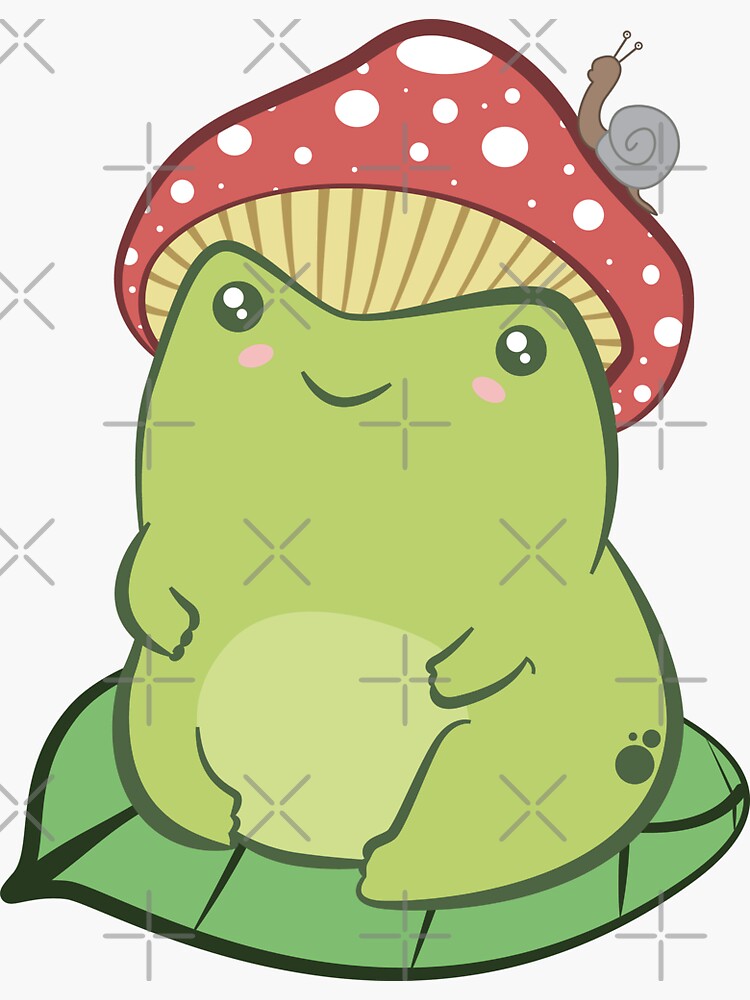 Cute Frog Mushroom Hat Cottagecore Aesthetic Snail Plant Sticker For
