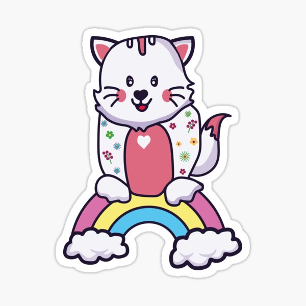 "Cute Cat On A Rainbow" Sticker by EpicMums | Redbubble