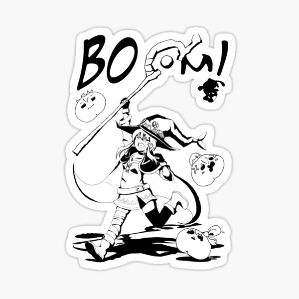"Megumin BOOM black and white art konosuba classic" Sticker for Sale by ...