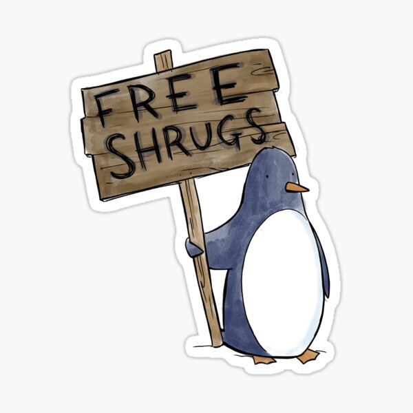 "Free Shrugs" Sticker by dukebannon | Redbubble