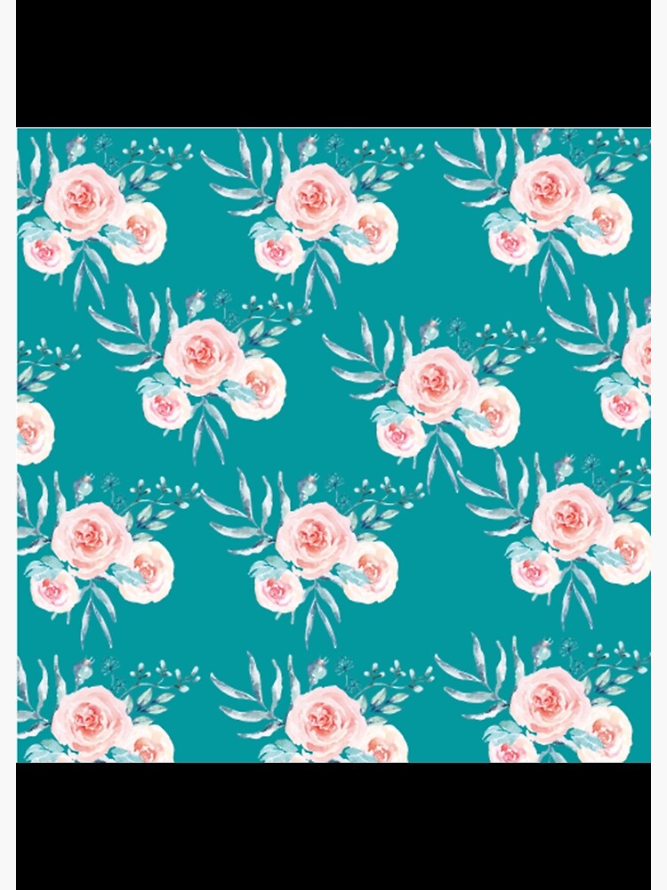 "Pink Watercolor Roses in Teal Background" Poster for Sale by ...