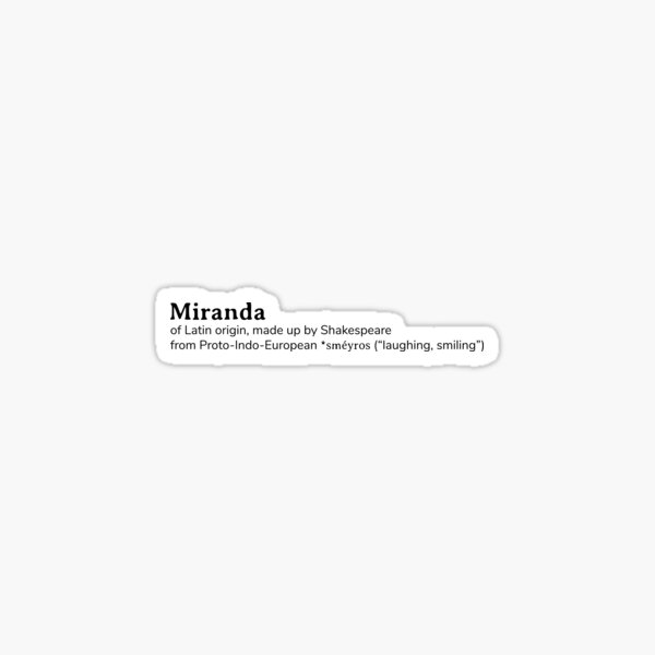 "Miranda name etymology" Sticker for Sale by YourNameStory | Redbubble
