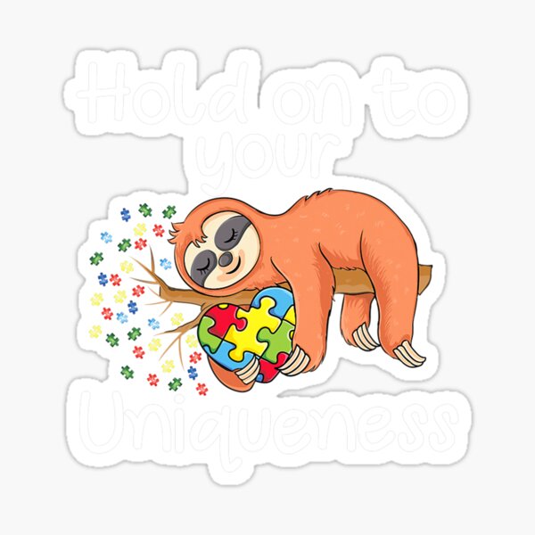 "Sloth Holding Puzzle Piece Heart Cute Sloth Autism Awareness" Sticker ...