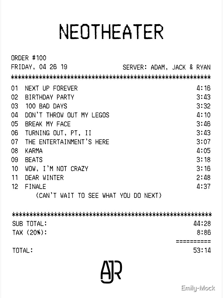 "Neotheater Receipt " Sticker for Sale by Emily-Mock | Redbubble