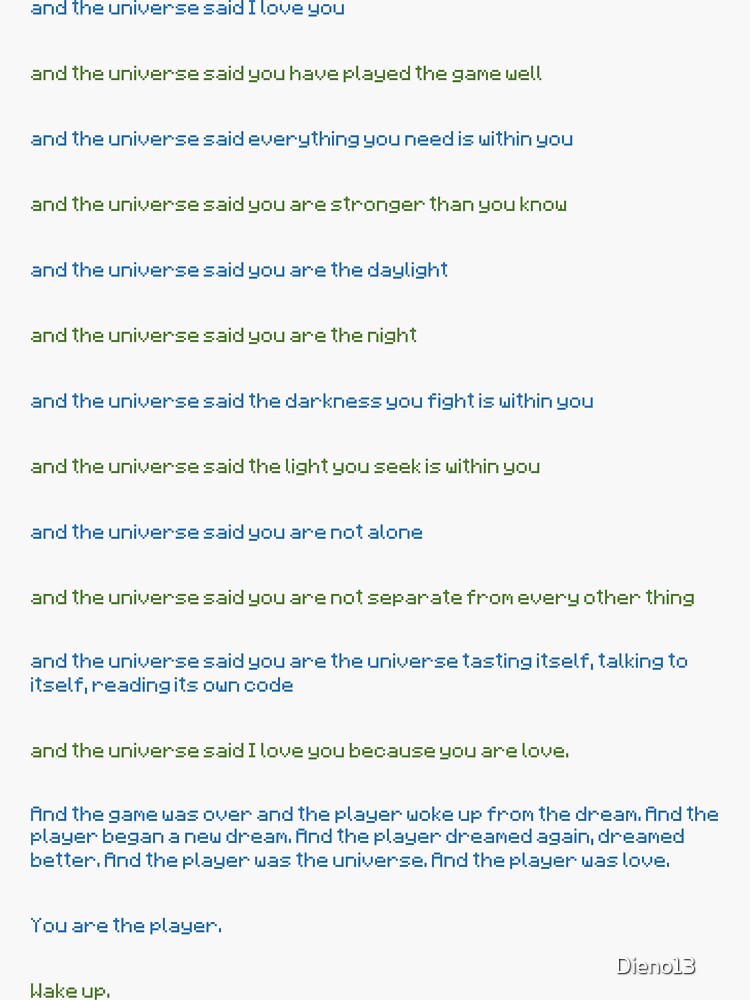"Minecraft End Poem: And The Universe Said" Sticker for Sale by Dieno13 ...