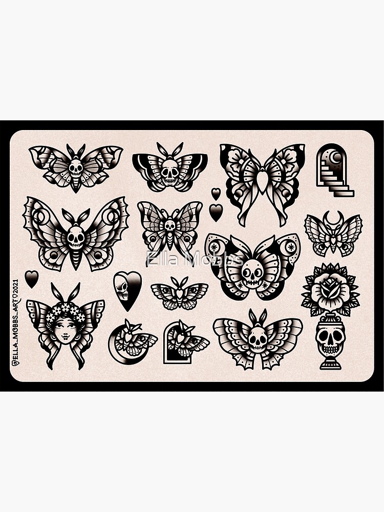 "Skull Death Moth Classic Cute Traditional Tattoo Flash Style Print ...