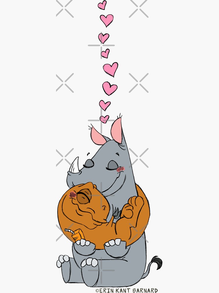 "Rhino and Dino in: Lovable Hug!" Sticker for Sale by SeabearPress ...