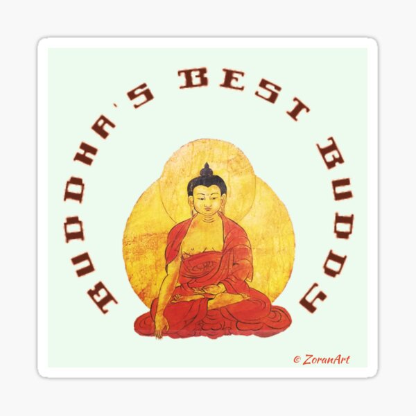 "Buddha's Best Buddy, mint white" Sticker for Sale by ZoranArt | Redbubble