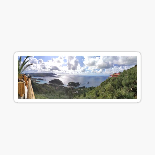 "Corfu shoreline lookout panoramic view Nature photography" Sticker by ...