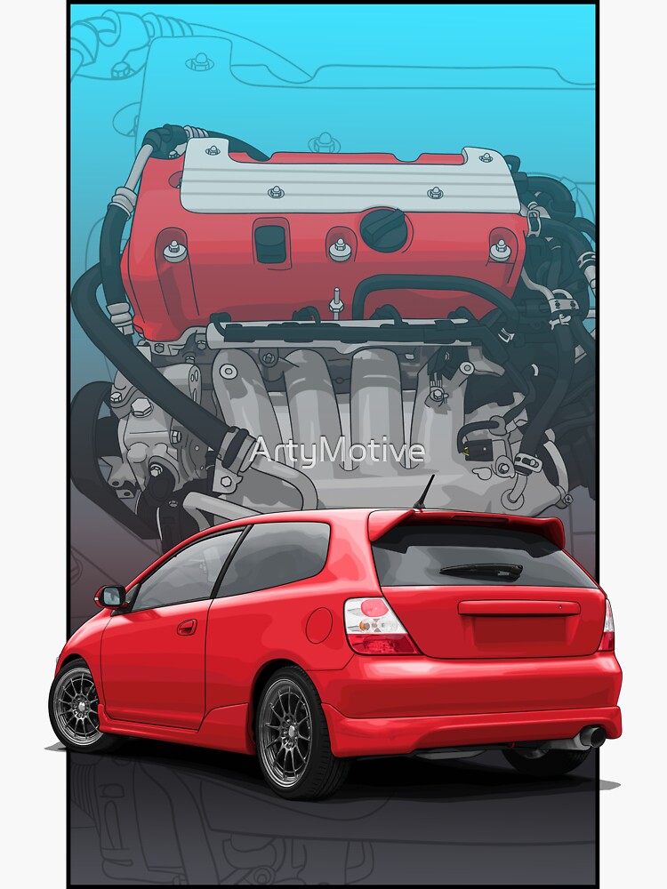 "Ep3 Civic red with K20 background" Sticker for Sale by ArtyMotive ...