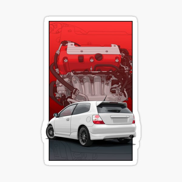 "Ep3 Civic white with K20 background" Sticker by ArtyMotive | Redbubble