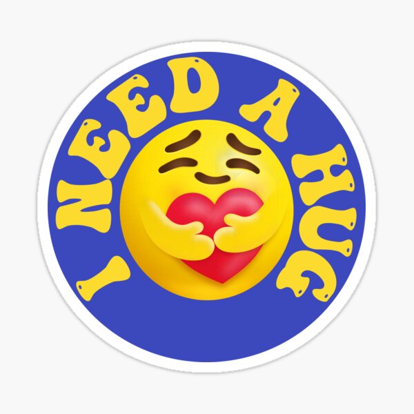 "I Need A Hug - Love Cute Emoji on Round Dark Blue Sticker" Sticker for ...