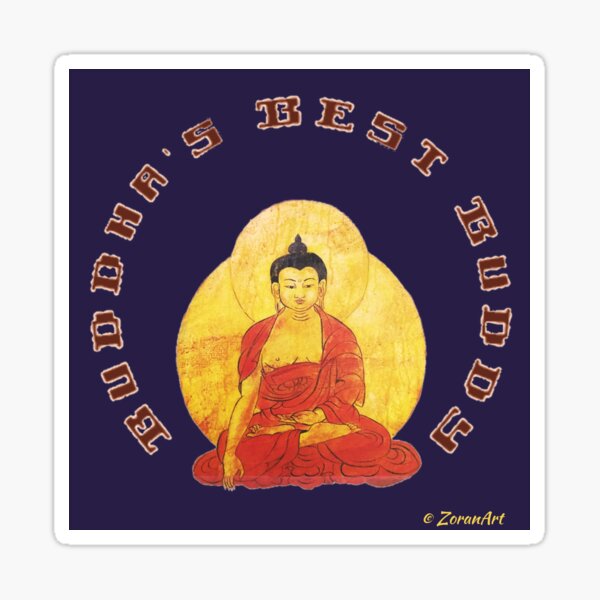 "Buddha's Best Buddy, deep purple" Sticker by ZoranArt | Redbubble