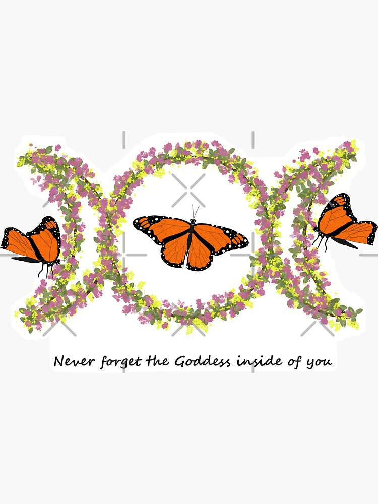 "Triple Moon Goddess Flowers Butterflies" Sticker for Sale by ...