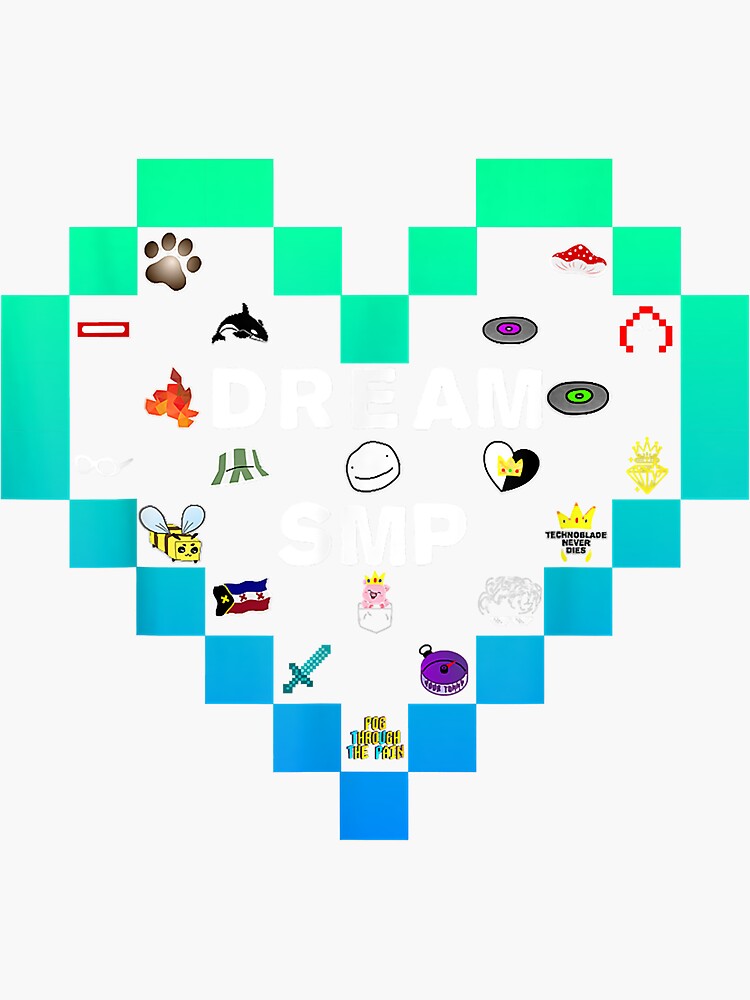 "Dream SMP Merch Cosplay Heart Blue T-Shirt" Sticker by NolaKoepp ...
