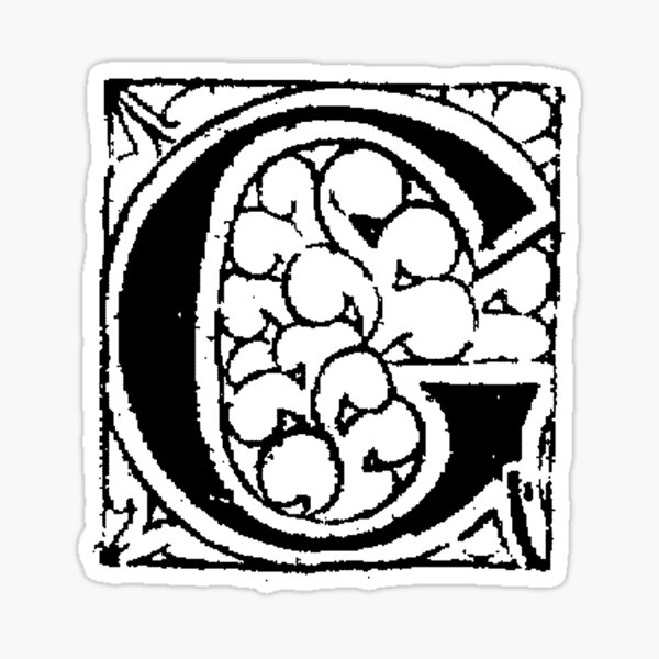 Pegatina «Letra del alfabeto medieval G» de Quill-n-Ink | Redbubble