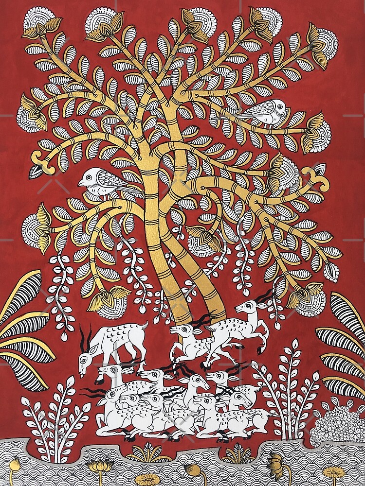"Tree of life ( Red and Gold) indian folk art print in phad style ...