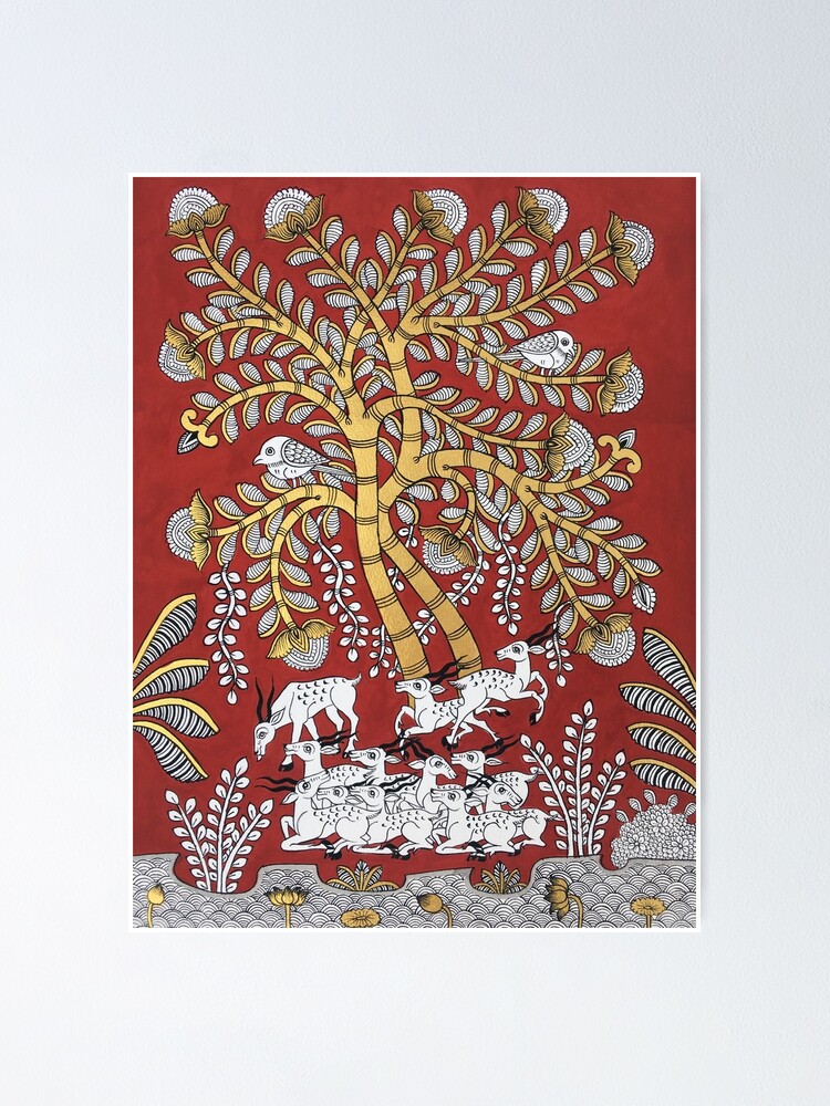 "Tree of life ( Red and Gold) indian folk art print in phad style ...