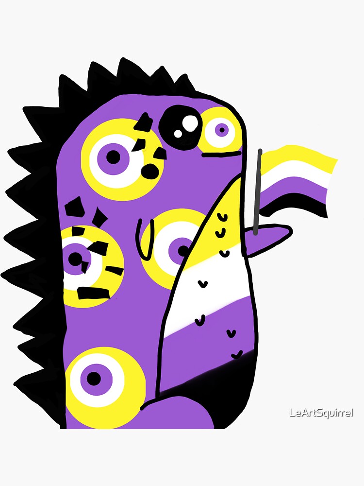 "non binary-pride dinosaur" Sticker by LeArtSquirrel | Redbubble