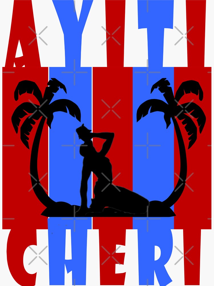 "Ayiti Cheri Haiti Neg Mawon Palm Trees Vintage Red Blue" Sticker for ...