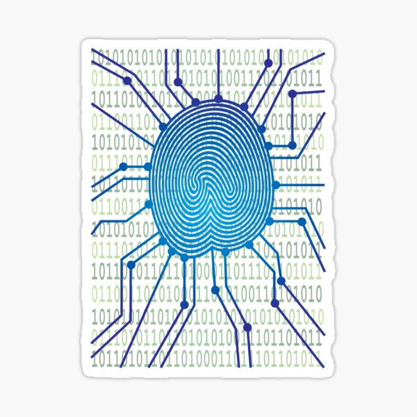 "Thumbprint with Circuit Board Binary Code Illustration" Sticker for ...