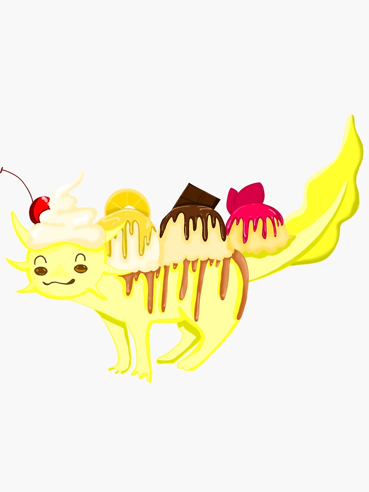 "Banana Split Axolotl" Sticker by RJScribbles13 | Redbubble