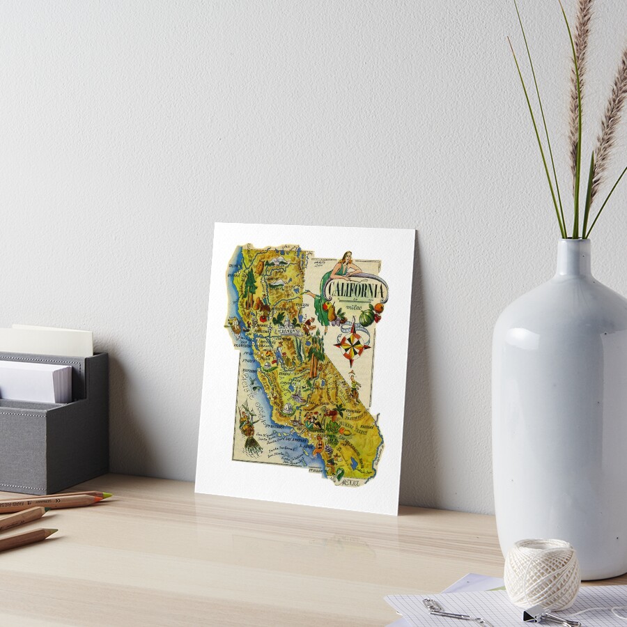 "Vintage Picture Map California, Retro California " Art Board Print for ...