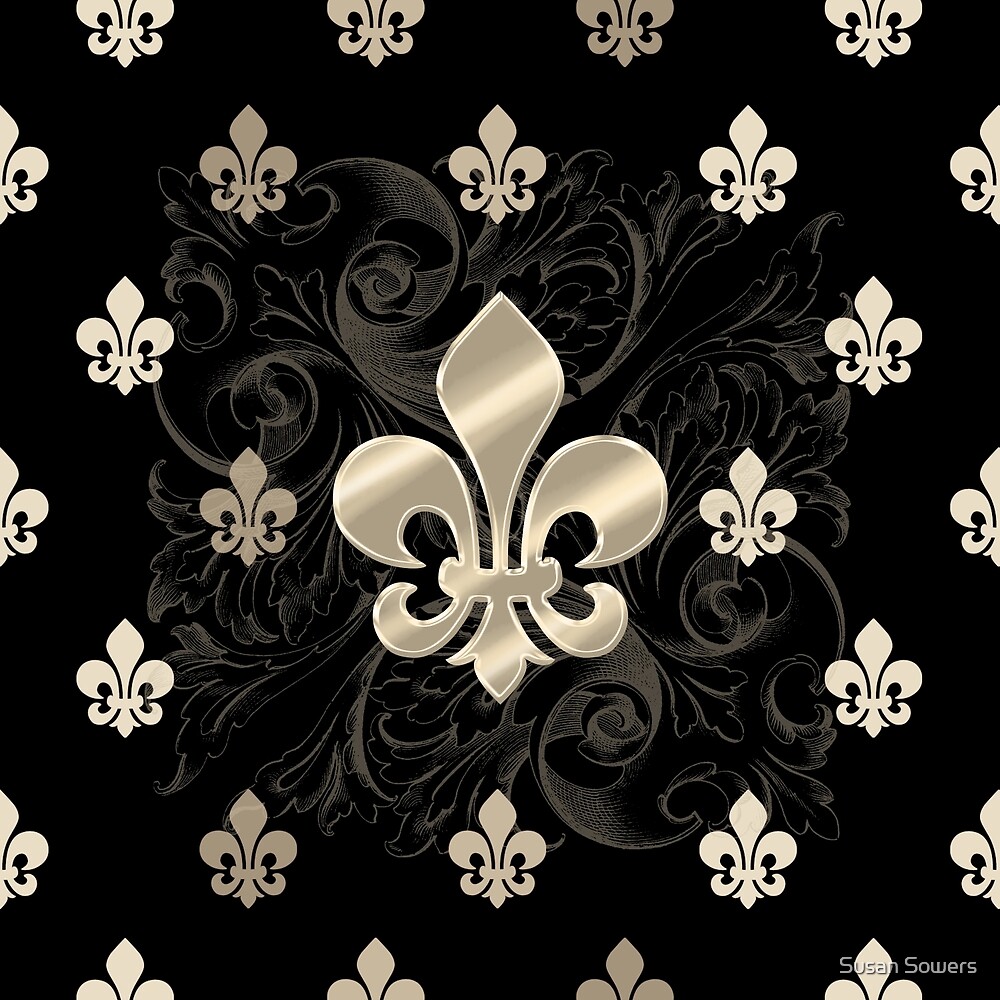 "Fleur de Lys-Black & Gold" by Susan Sowers | Redbubble