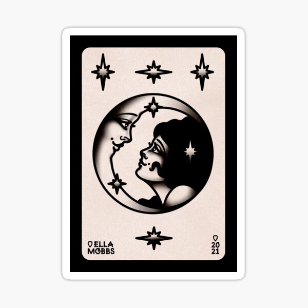 "Lady and Moon Love Classic Cute Traditional Tattoo Flash Style Print ...