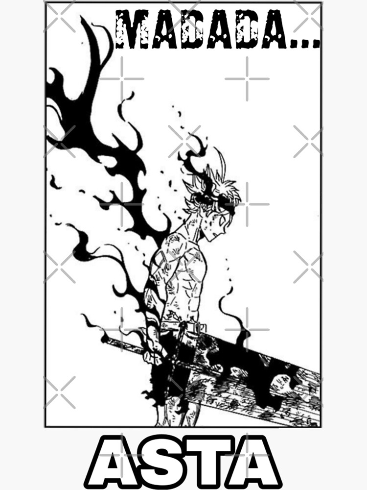 "black anime clover- asta madada black and white poster" Sticker for ...