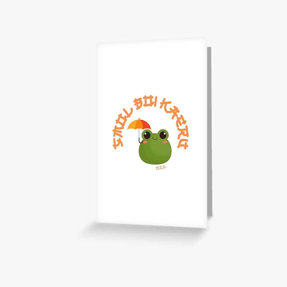 "Kawaii Frog Cute Smol Boi Kaeru Frog with Umbrella" Greeting Card for ...