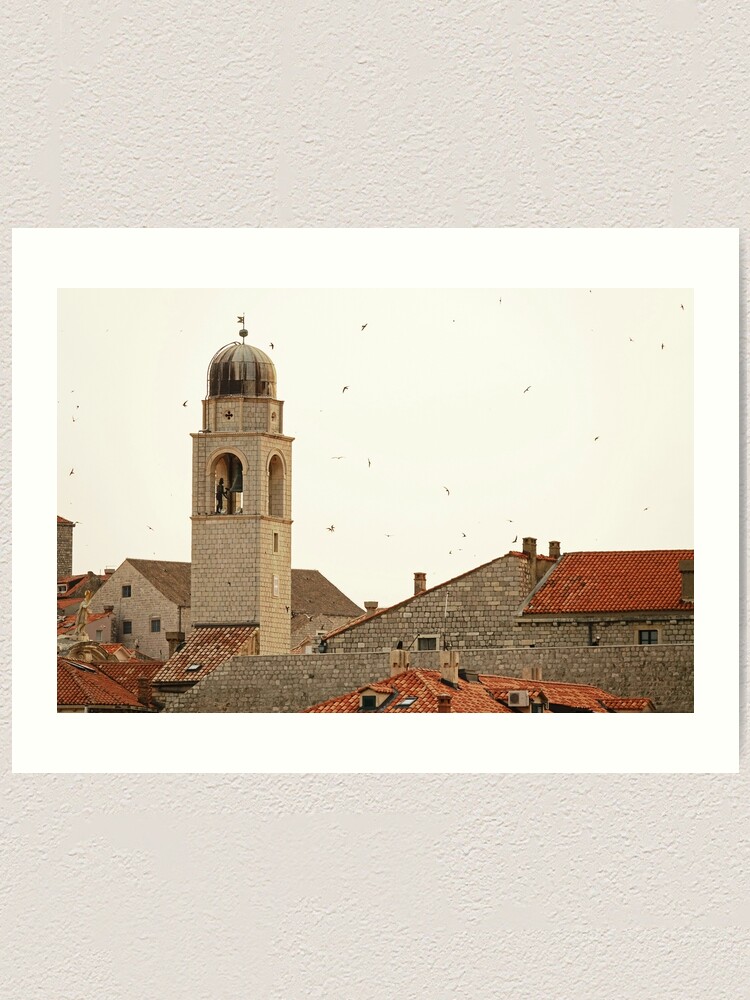 "Alpine swifts flying over the bell tower and the old town in Dubrovnik ...