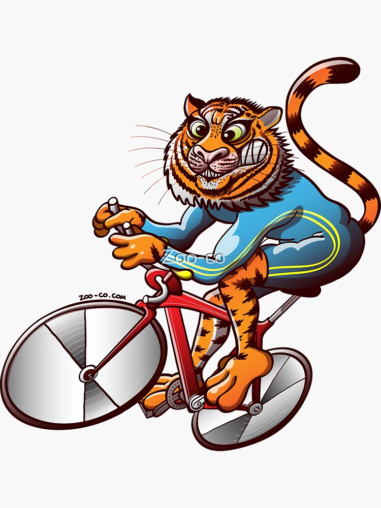 "Cycling Tiger Riding a Racing Bicycle" Sticker for Sale by Zoo-co ...