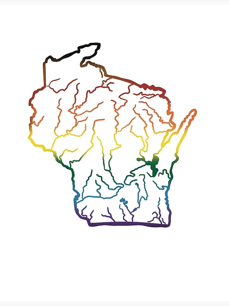 "Wisconsin State Rivers Pride Rainbow Outline" Poster for Sale by ...