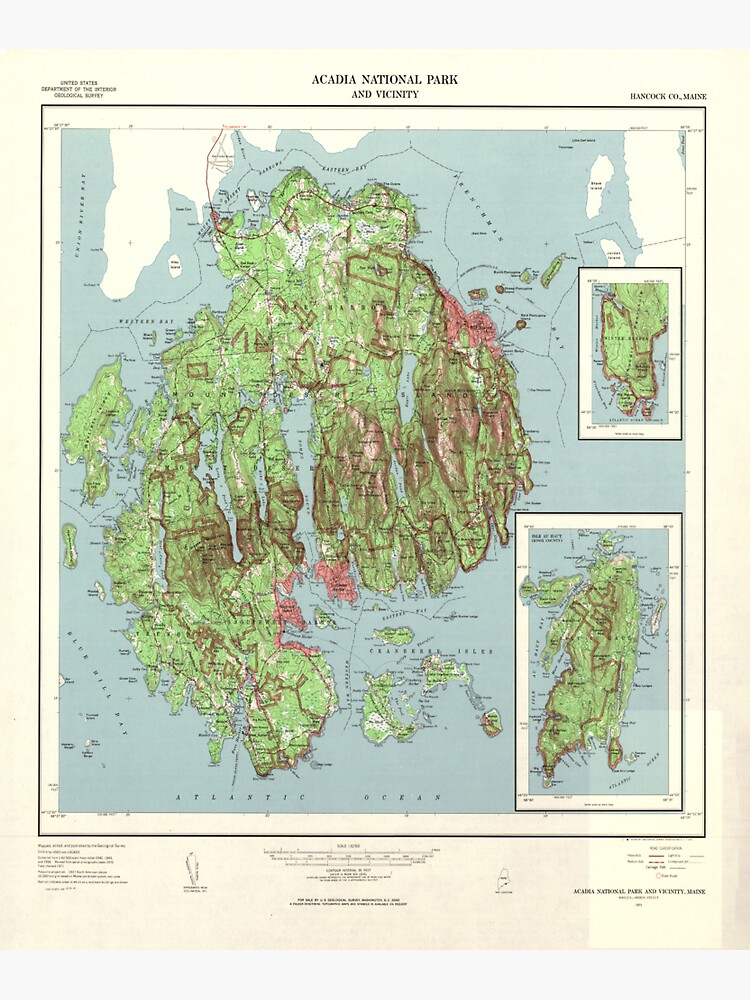 "Arcadia National Park Map (1972) Vintage Mount Desert Maine Atlas ...