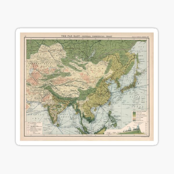 "Old Asia Commercial Shipping Routes Map (1907) Vintage Eastern ...