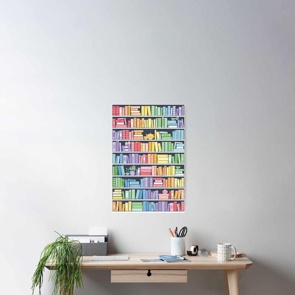 "Rainbow Books Shelf Pattern (Black Background)" Poster for Sale by ...