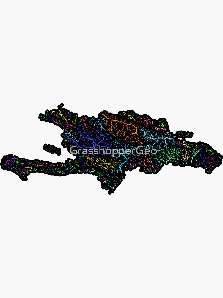 "Hispaniola River Basin Map in Rainbow Colours with Black Background ...