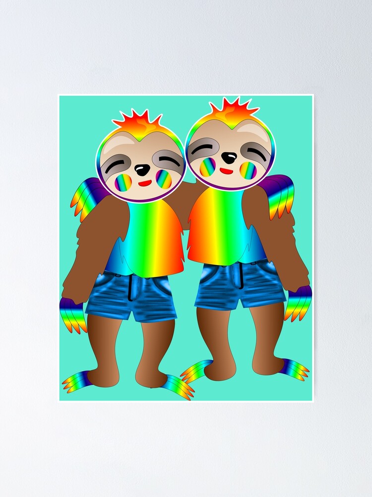 "Cute sloth PAIR in rainbow colors" Poster for Sale by minimalartstory ...