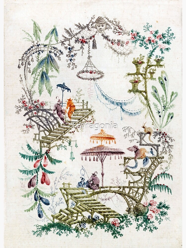 "Vintage Chinoiserie Antique French Rococo Art Chinese Garden Painting ...