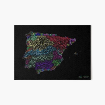 "Iberia River Basin Map in Rainbow Colours with Black Background" Art ...