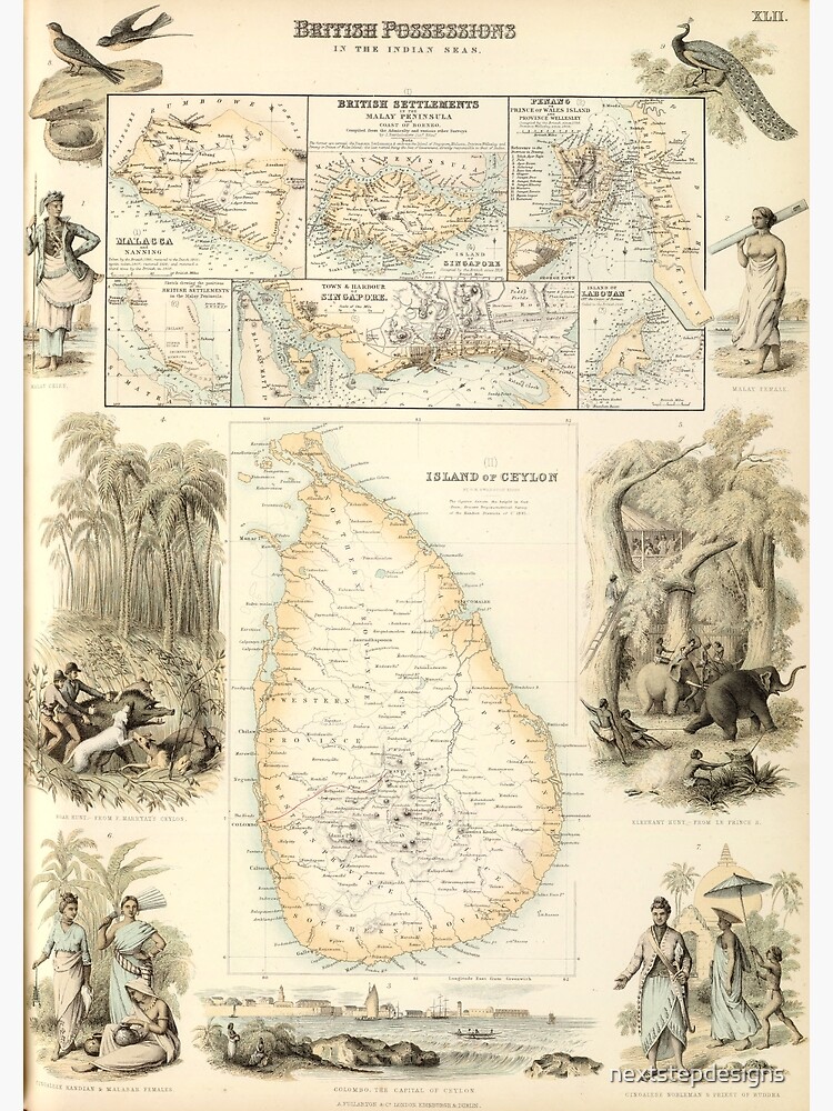 Lámina fotográfica «Mapa de la isla de Ceilán, mapa de Sri Lanka, 1872 ...