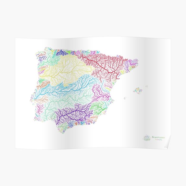 "Iberia River Basin Map in Rainbow Colours with White Background ...