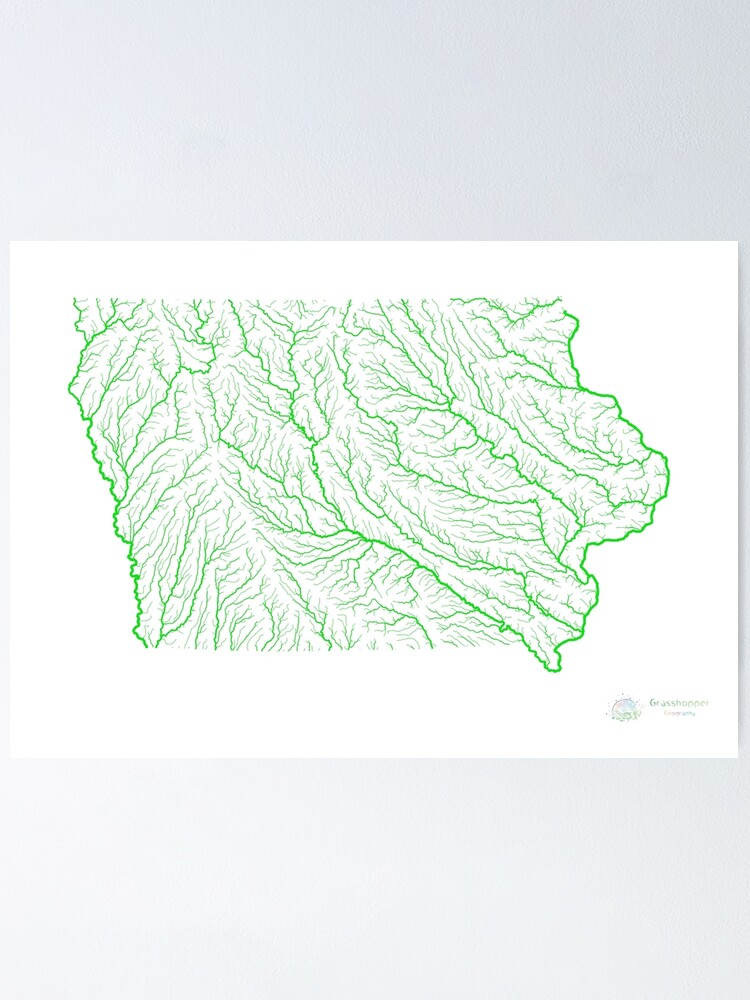 "Iowa River Basin Map in Rainbow Colours with White Background" Poster ...