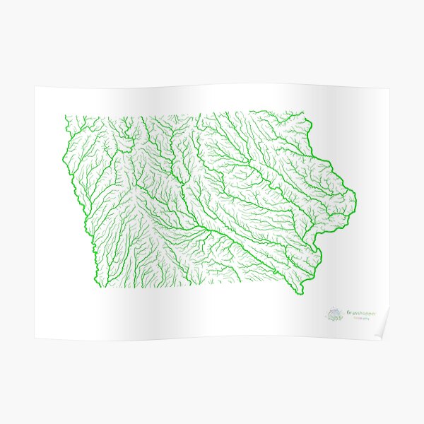 "Iowa River Basin Map in Rainbow Colours with White Background" Poster ...