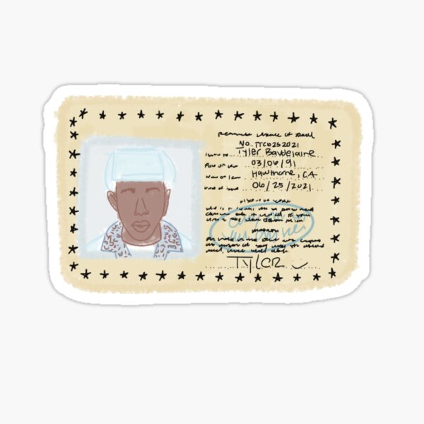 "Tyler the Creator License" Sticker for Sale by snoelleart | Redbubble