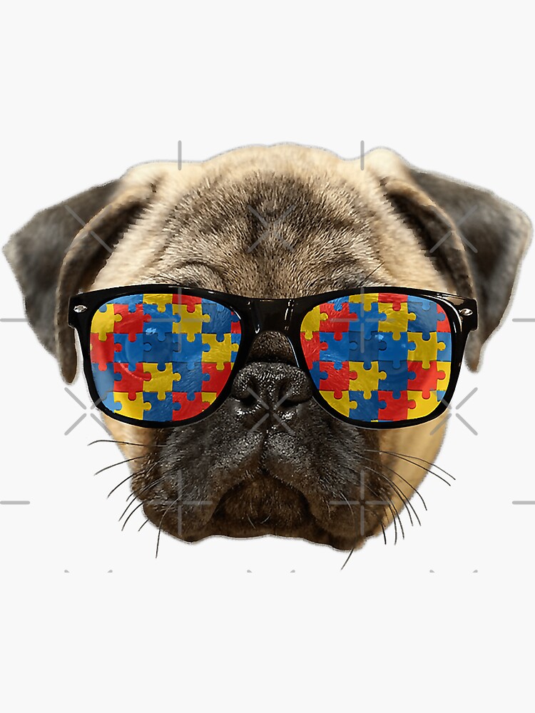 "Funny autism pug wearing sunglasses" Sticker for Sale by KurtHolt ...